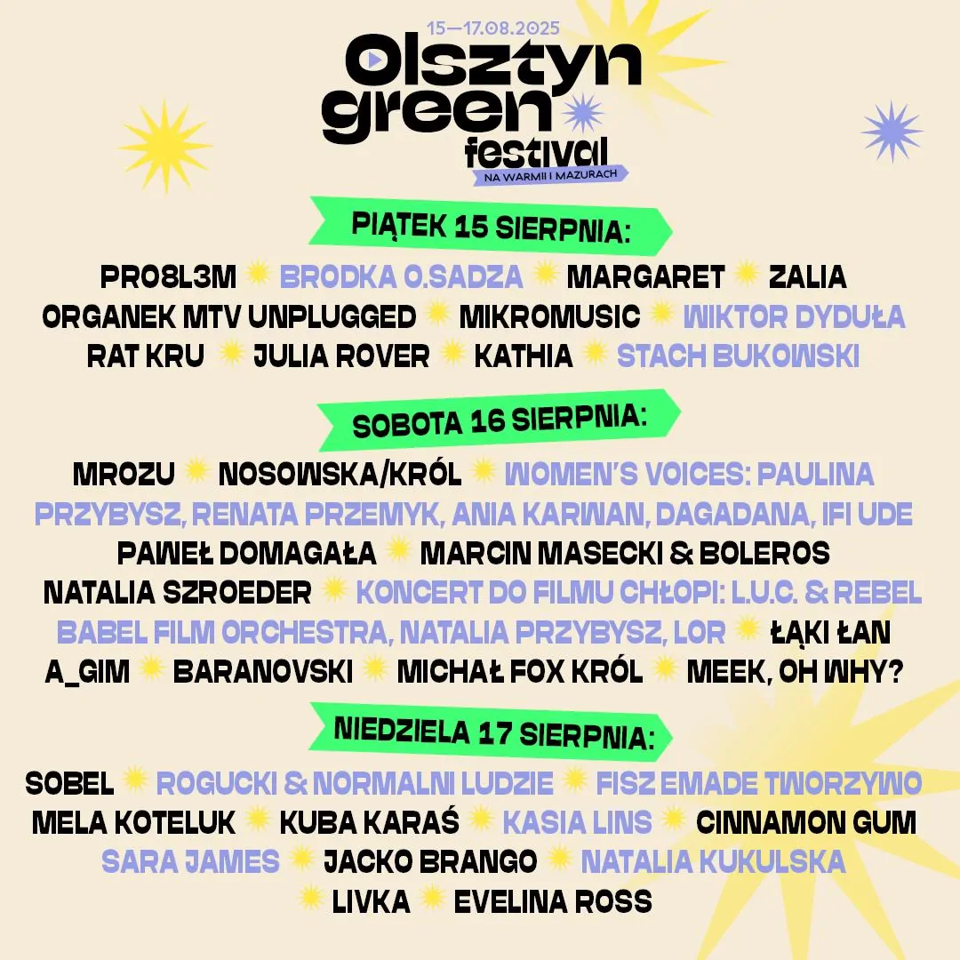 Olsztyn Green Festival 2025 | Bilety Artyści Line-up | eBilet.pl